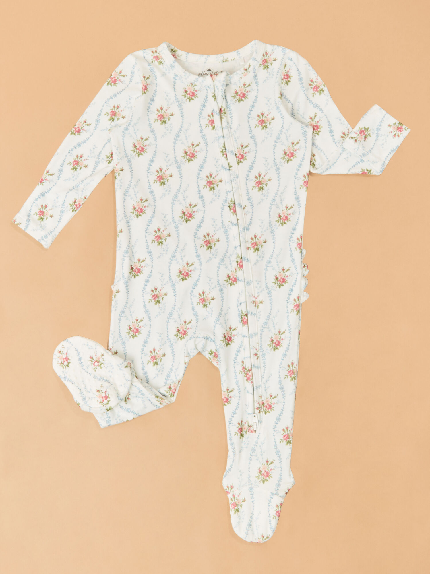 Heirloom Rose Ruffle Footie in Blue | AS Kids